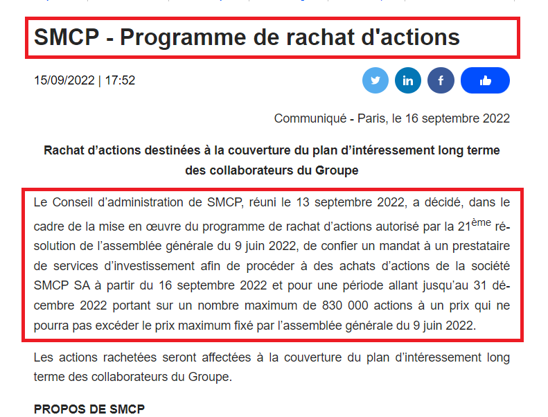 Le titre SMCP relancé par l’annonce de son programme de rachats d ...